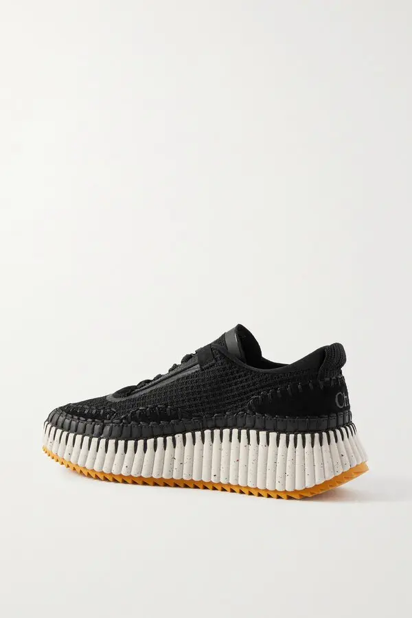 Chloé Nama Embroidered Suede And Recycled-mesh Sneakers - Black