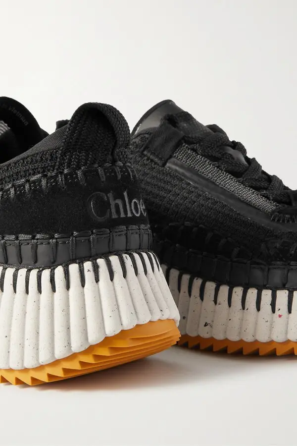 Chloé Nama Embroidered Suede And Recycled-mesh Sneakers - Black