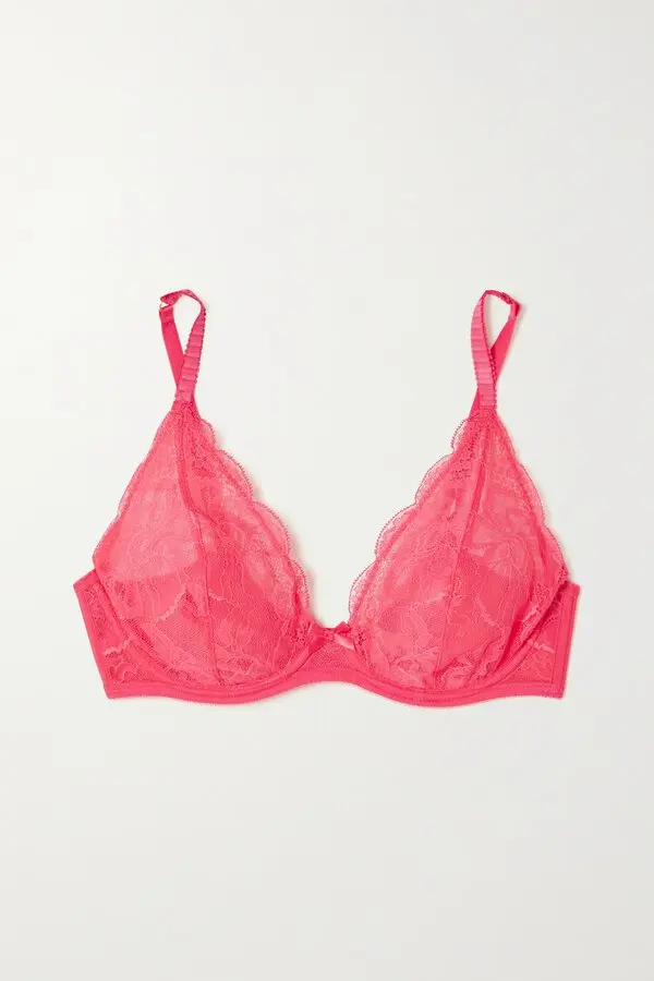 Agent Provocateur Bernie Bow-detailed Leavers Lace And Tulle Underwired Bra - Pink