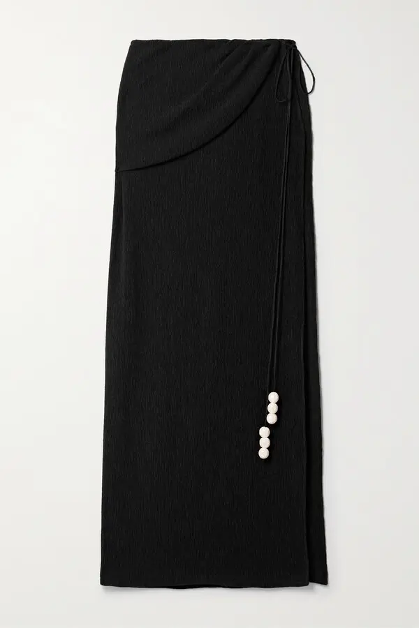 Magda Butrym Draped Embellished Wrap Maxi Skirt - Black