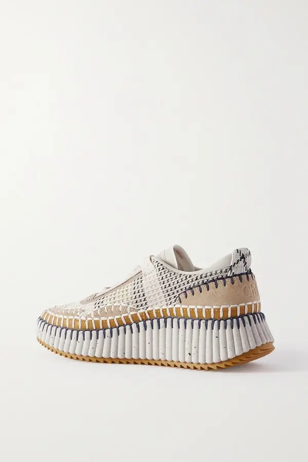 Chloé Nama Embroidered Suede And Recycled-mesh Sneakers - Neutrals