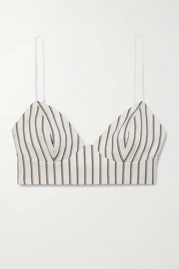 Adam Lippes Striped Cotton-twill Bralette - Ivory