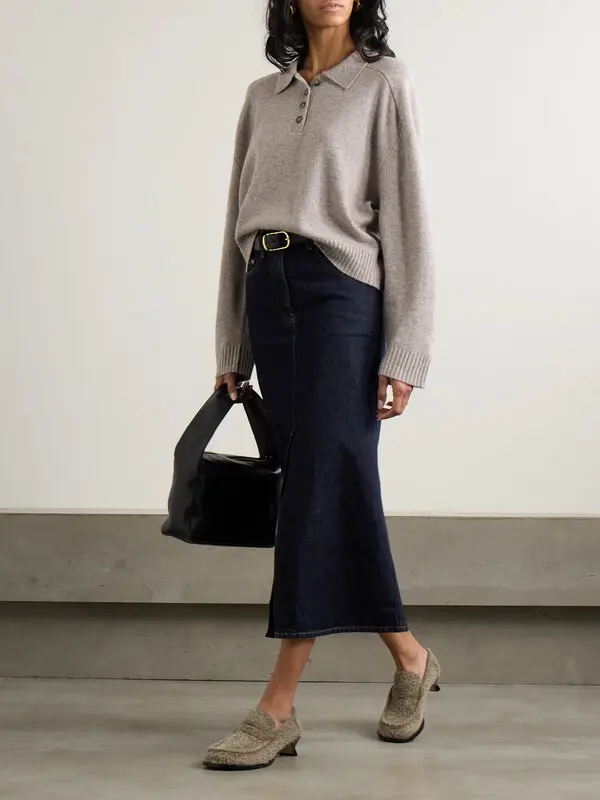 Loulou De Saison Rona Organic Denim Midi Skirt
