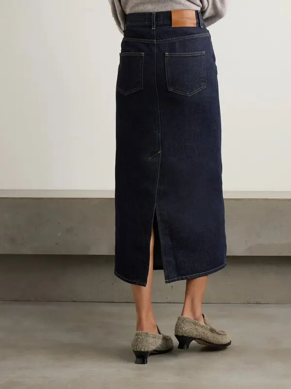 Loulou De Saison Rona Organic Denim Midi Skirt
