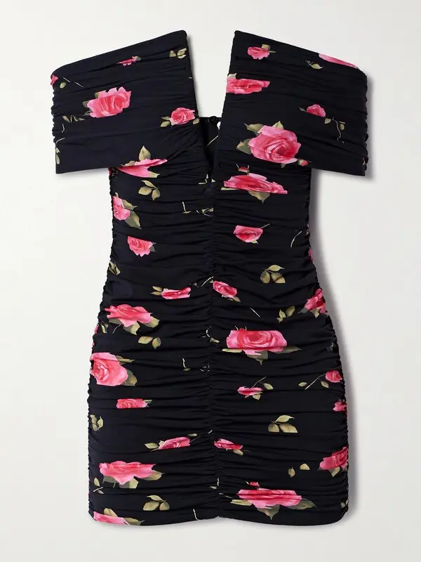 Magda Butrym Off-the-shoulder Floral Mini Dress - Black