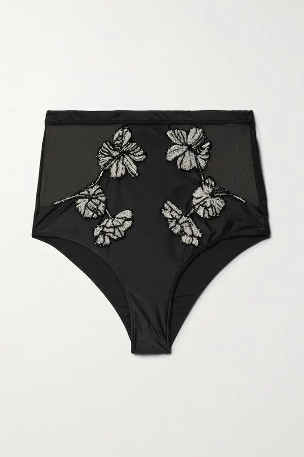 PatBO High-waisted Embellished Bikini Briefs - Black