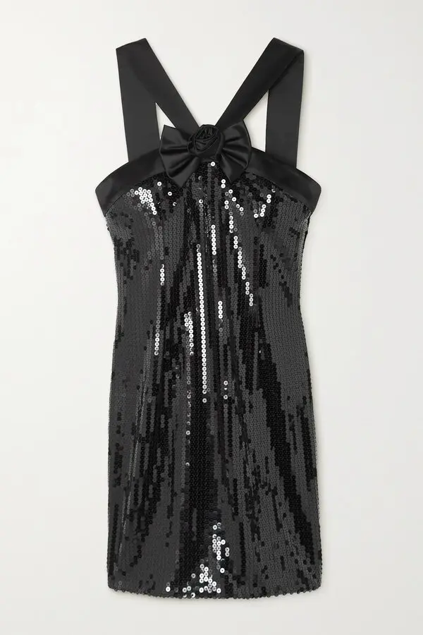Alessandra Rich Bow-detailed Sequined Mini Dress - Black