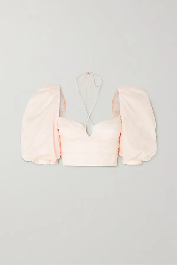 Johanna Ortiz Garua Cropped Open-back Cotton-voile Blouse - Ecru