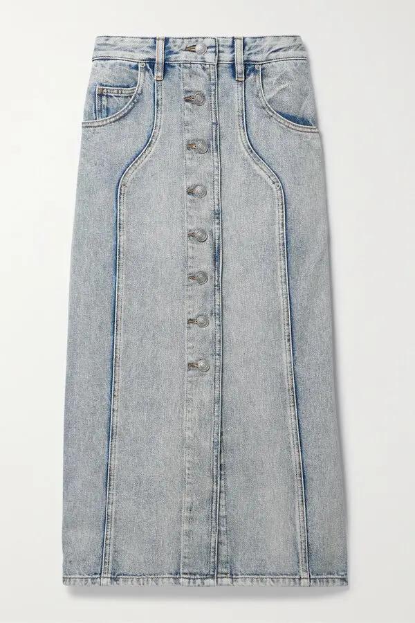 MARANT ETOILE Vandy Paneled Denim Midi Skirt
