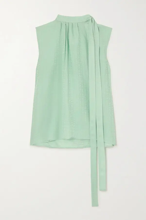 Givenchy Tie-detailed Silk-jacquard Blouse - Green
