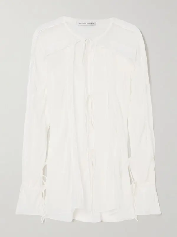 Christopher Esber Tie-detailed Ruffled Silk-chiffon Blouse - White