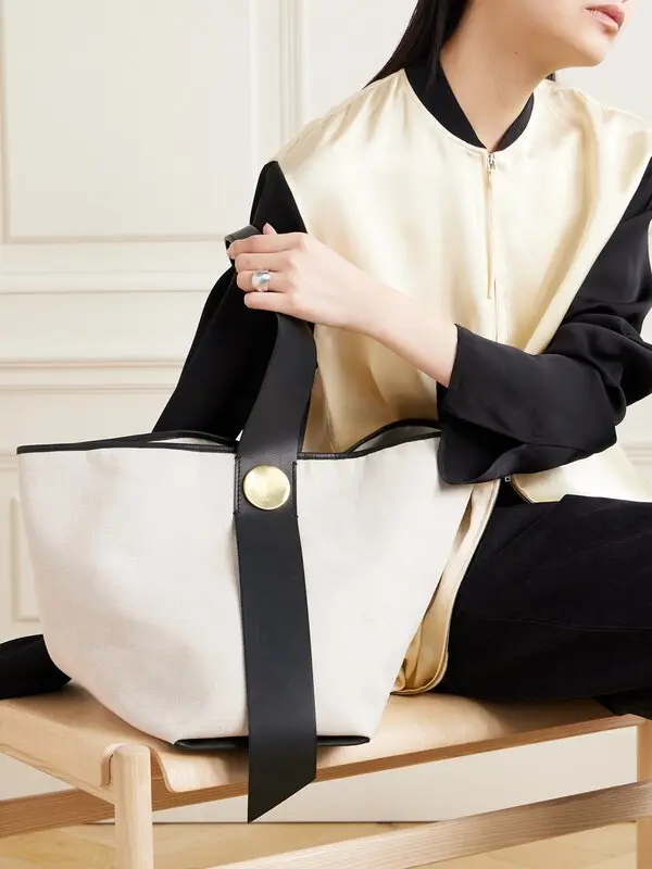 JIL SANDER Leather-trimmed Canvas Tote