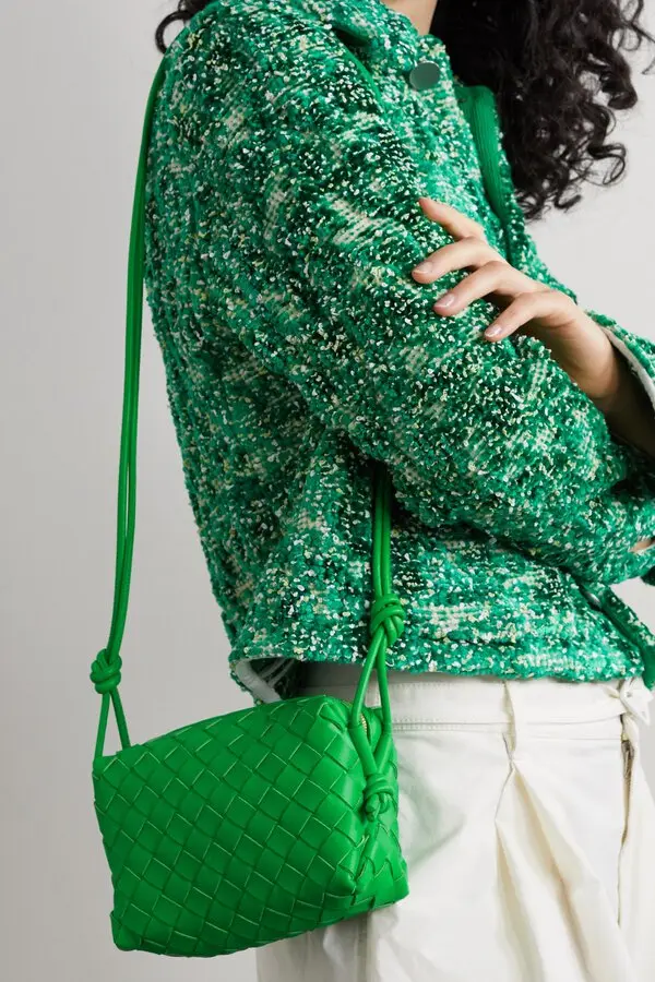 Bottega Veneta Loop Small Intrecciato Leather Shoulder Bag - Green