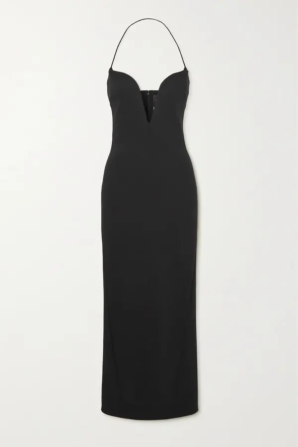 Givenchy Grain De Poudre Stretch Wool-blend Halterneck Midi Dress
