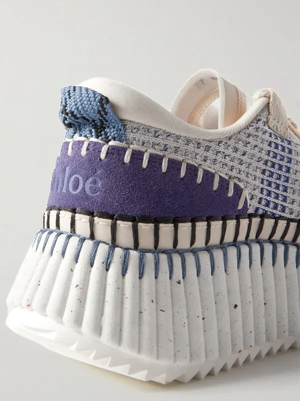 Chloé Nama Embroidered Recycled-mesh And Suede Sneakers - Blue