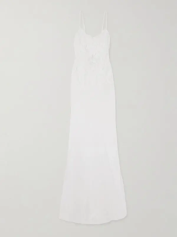 Rosamosario Chantilly Lace And Silk-organza Maxi Dress - White