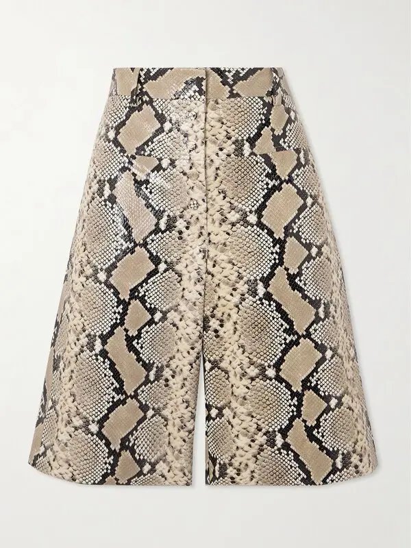 JIL SANDER Snake-effect Leather Shorts
