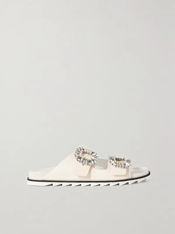 ROGER VIVIER Slidy Viv Leather Slides - Neutrals