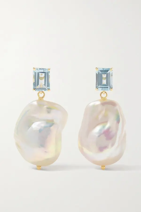 Mateo 14-karat Gold, Topaz And Pearl Earrings - White