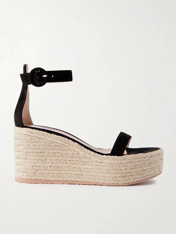 GIANVITO ROSSI 45 Suede Espadrille Wedge Sandals