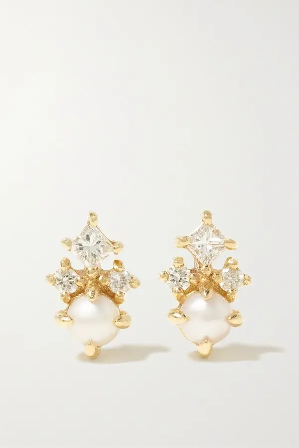 Mateo The Little Things 14-karat Diamond And Pearl Earrings - Gold