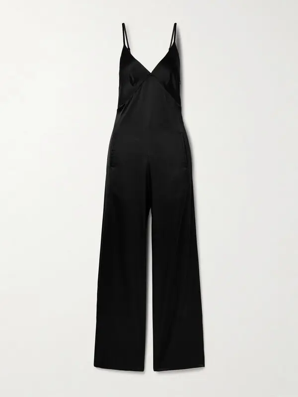 RIVET UTILITY Foxy Silk-blend Satin Jumpsuit - Black
