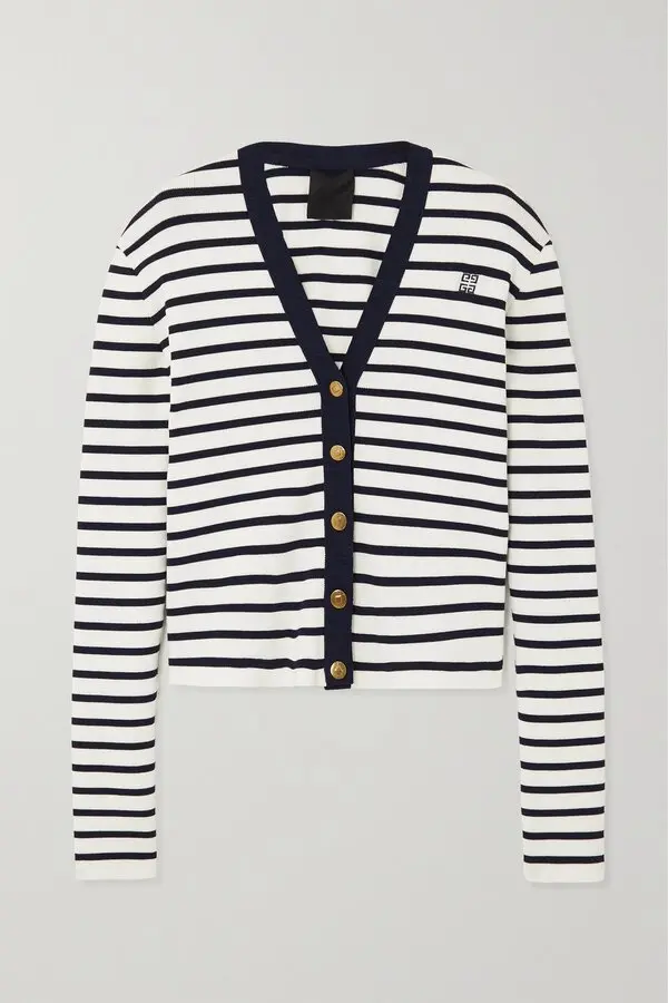 Givenchy Striped Cotton Cardigan - White