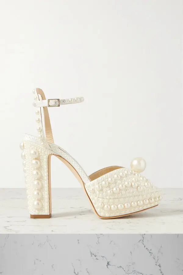 JIMMY CHOO Sacaria 120 Embellished Platform Sandals - White