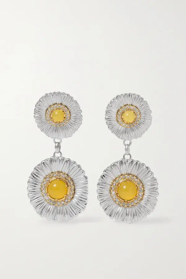 Buccellati Daisy Gold-plated Sterling Agate And Diamond Drop Earrings - Silver