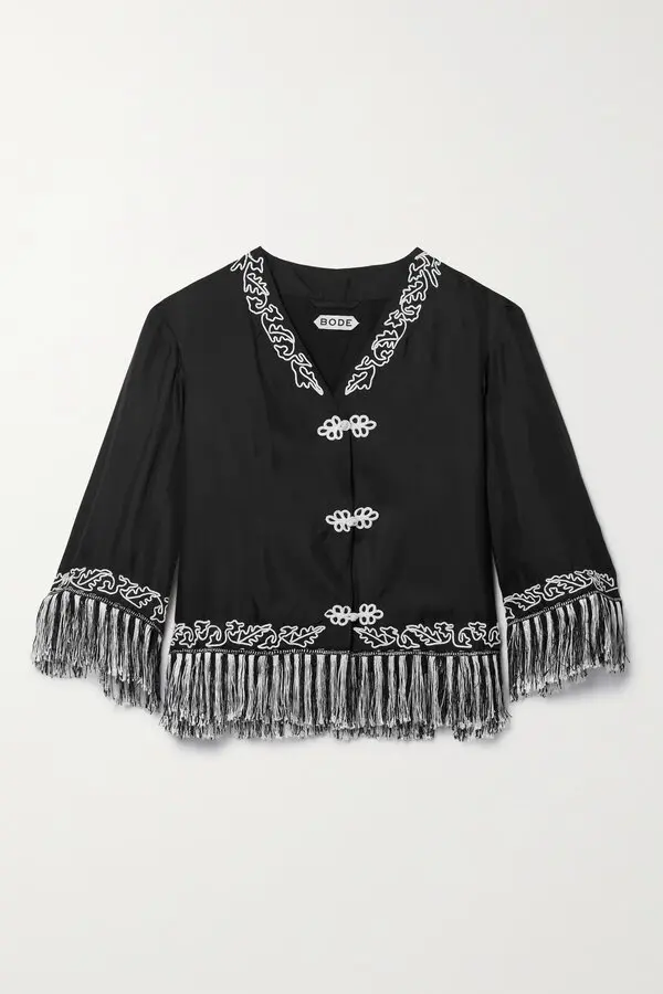 BODE Grenier Fringed Embroidered Silk-twill Jacket