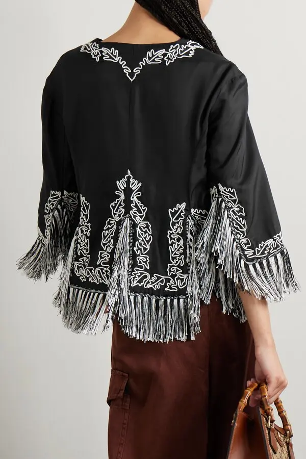 BODE Grenier Fringed Embroidered Silk-twill Jacket