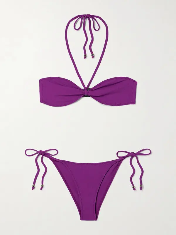 Lisa Marie Fernandez Embellished Crepe Halterneck Bikini - Purple