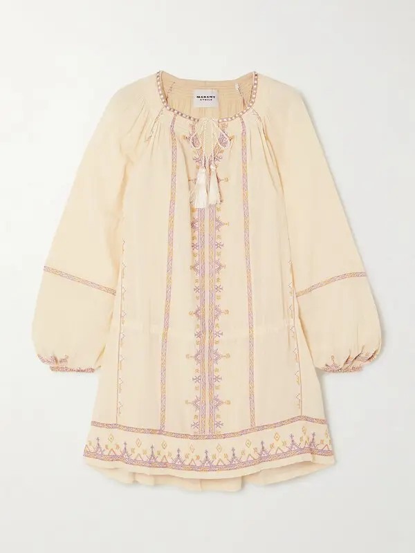 MARANT ETOILE Parsley Embroidered Cotton-gauze Mini Dress - Yellow