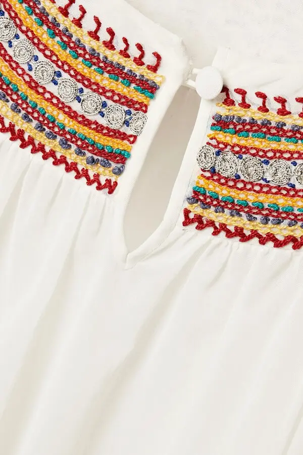 BODE Embroidered Cotton-voile Blouse With Billowy Sleeves