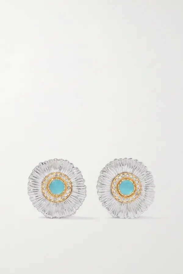 Buccellati Daisy Gold-plated Sterling Agate And Diamond Earrings