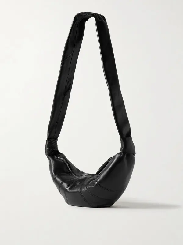 LEMAIRE Croissant Small Paneled Leather Shoulder Bag - Black