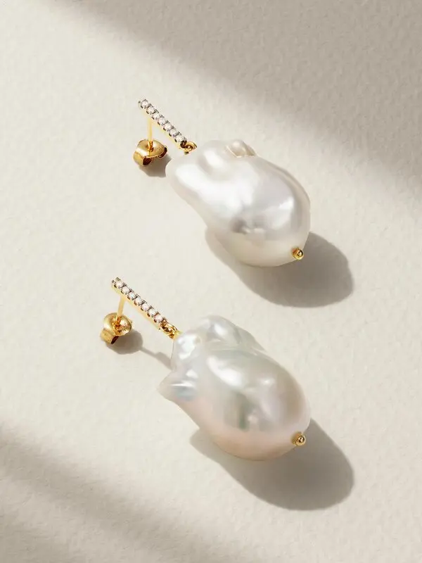 Mateo 14-karat Pearl And Diamond Dangle Earrings - Gold