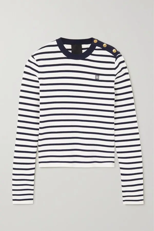 Givenchy Button-embellished Striped Cotton Sweater