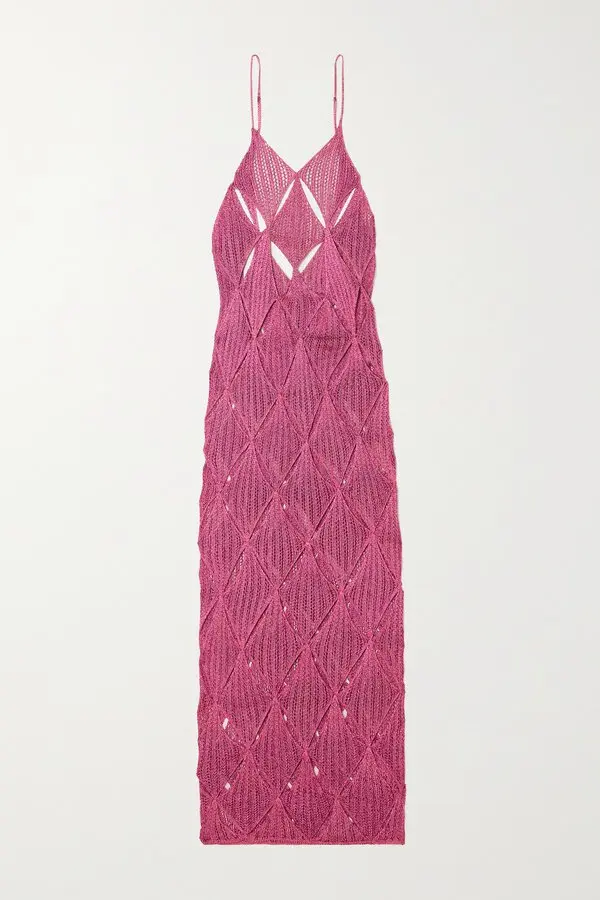 ISA BOULDER Argyle Cutout Knitted Midi Dress - Purple