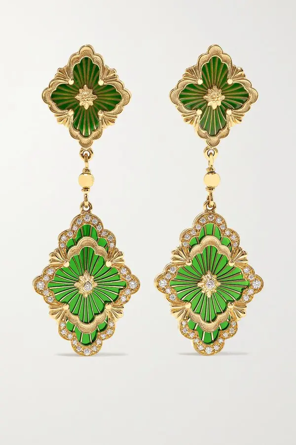 Buccellati Opera Tulle 18-karat Enamel And Diamond Drop Earrings - Gold