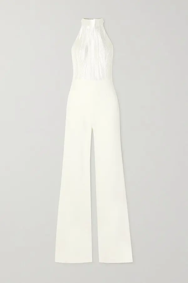 Galvan Panarea Plissé-lamé Halterneck Jumpsuit