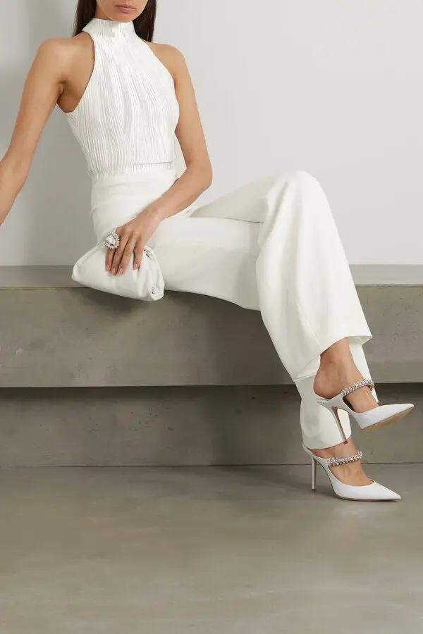 Galvan Panarea Plissé-lamé Halterneck Jumpsuit