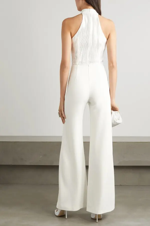 Galvan Panarea Plissé-lamé Halterneck Jumpsuit