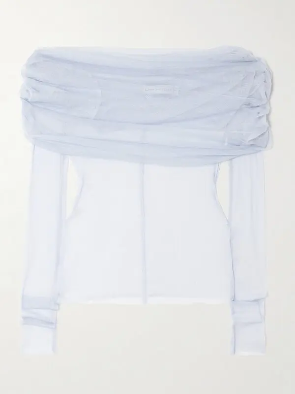 Christopher Esber Veiled Draped Silk-tulle Top - Blue