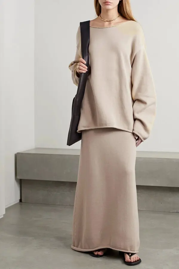 THE ROW Calista Cotton Midi Skirt - Neutrals