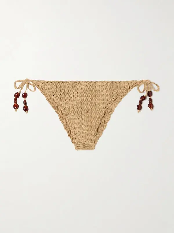 Magda Butrym Bead-embellished Crocheted Bikini Briefs - Neutrals