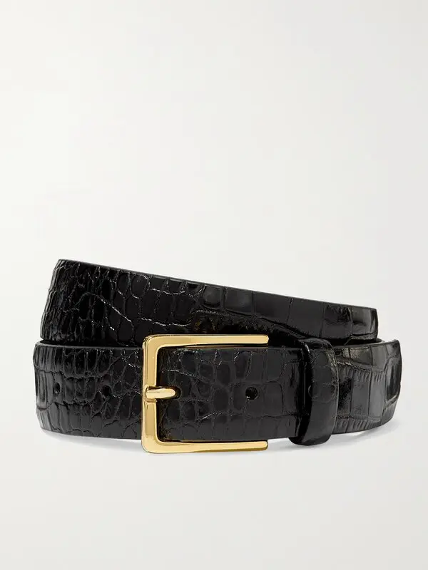 Anderson's Croc-effect Leather Belt - Black