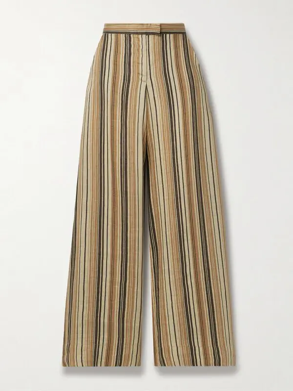 Lisa Marie Fernandez Striped Linen-blend Wide-leg Pants - Brown