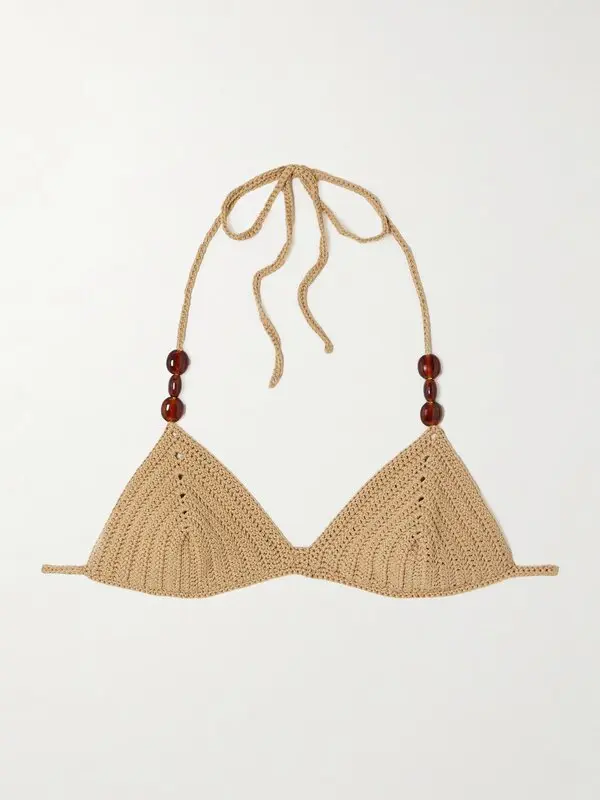 Magda Butrym Bead-embellished Crocheted Triangle Bikini Top - Neutrals