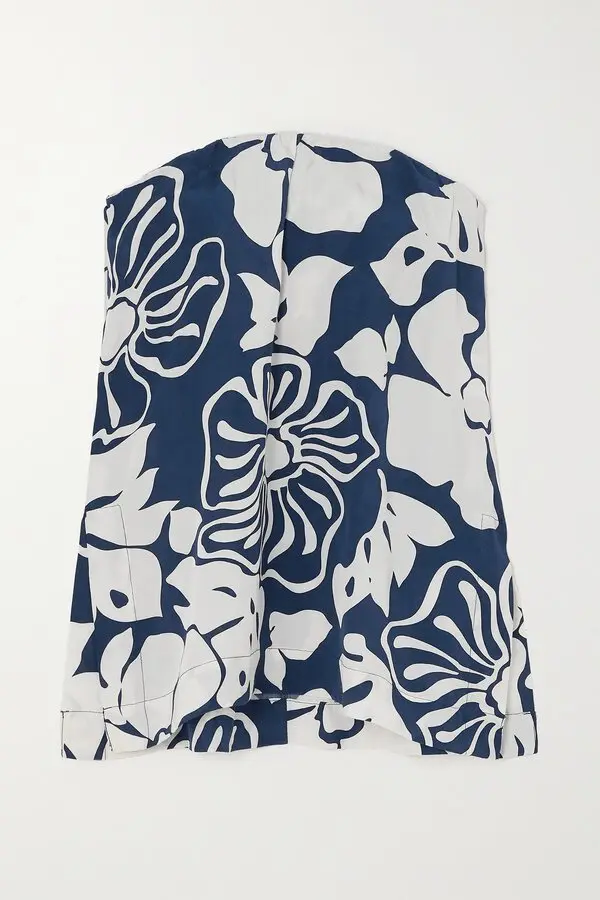 Faithfull The Brand Net Sustain Lizette Strapless Floral-print Top - Blue